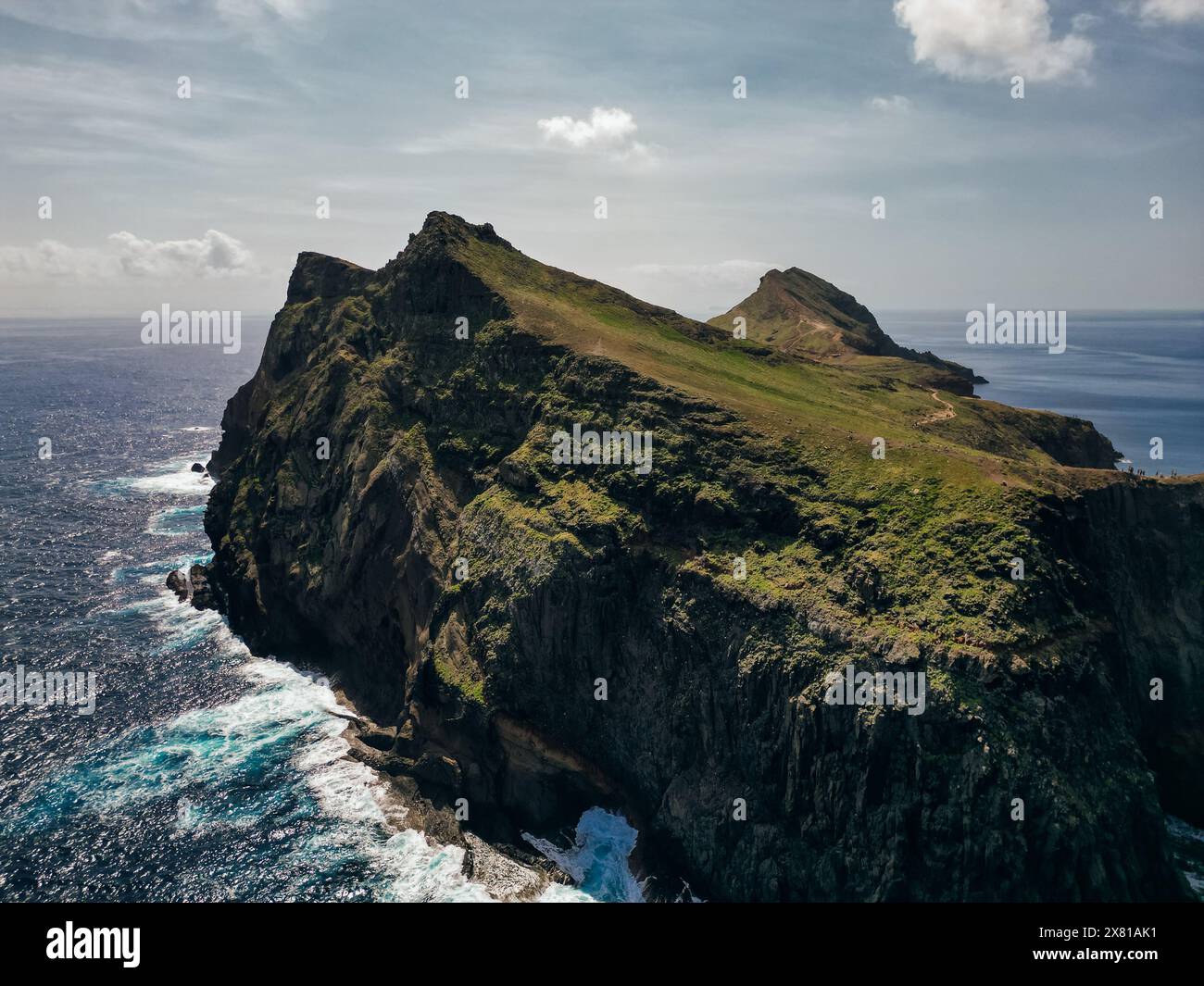 aerial shot of the Eastern tip of Madiera, an island in Atlantic ...
