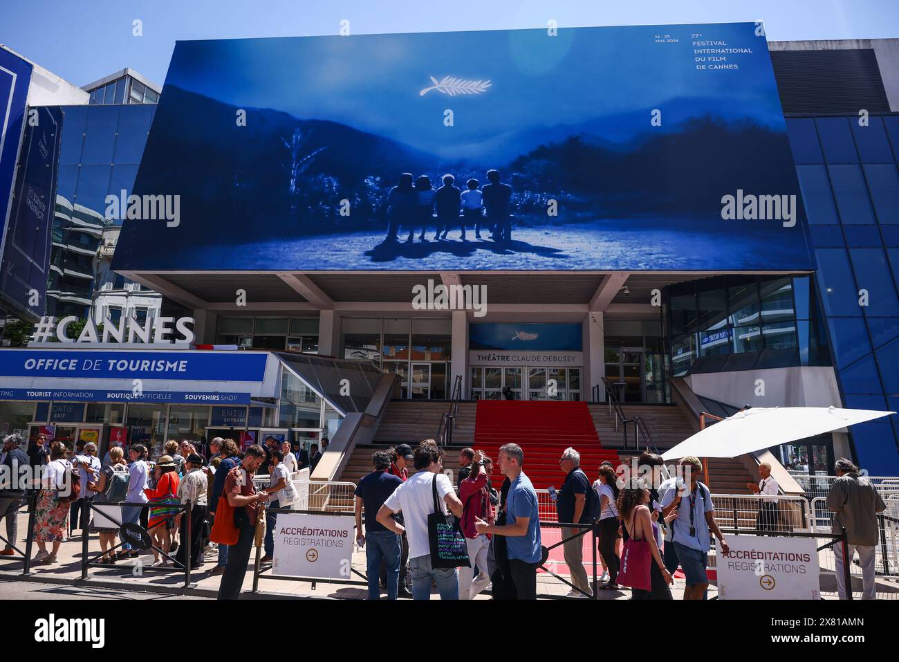Cannes, France. 22nd May, 2024. An official banner of the 77th annual ...