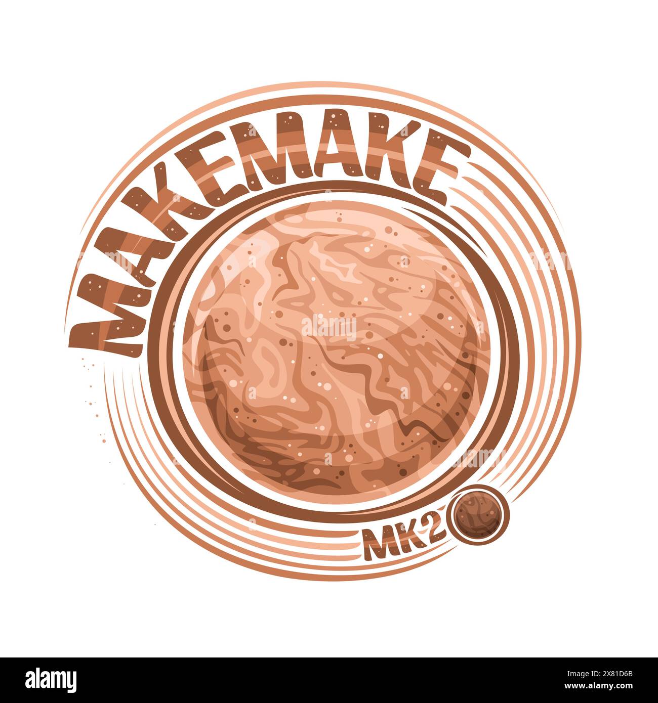 Vector logo for Dwarf Planet Makemake, decorative cosmo print with moon ...