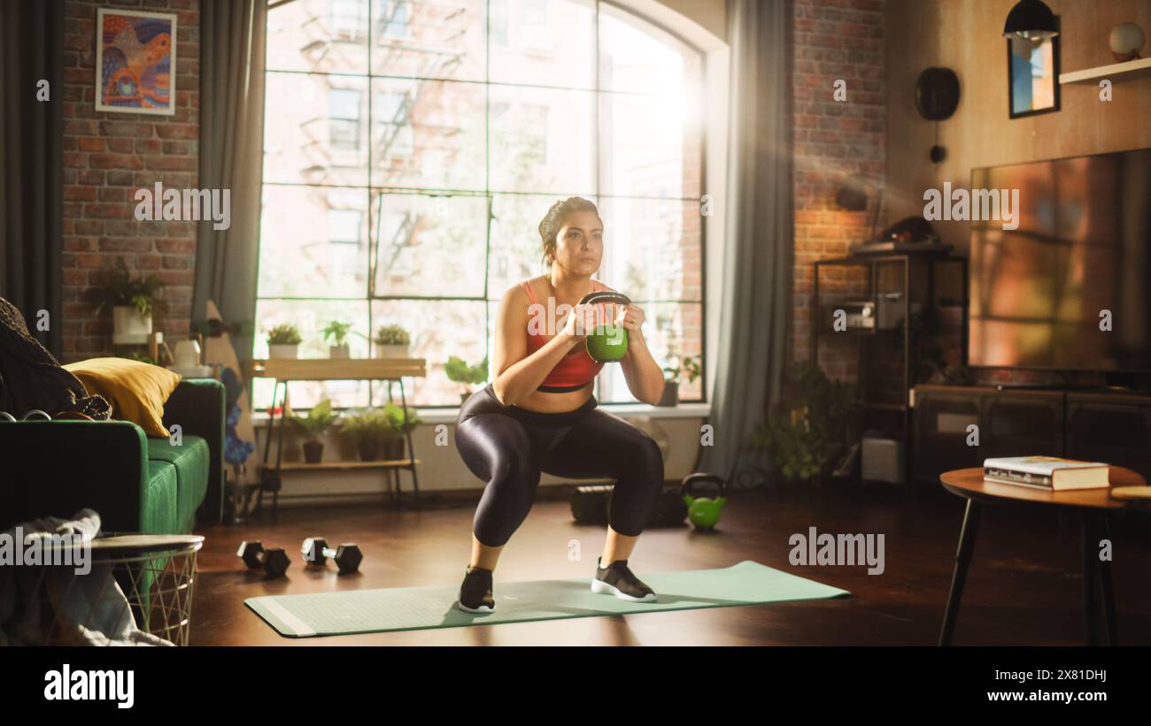 Home Gym Training: Gorgeous Plus Size Body Positive Girl Exercising ...