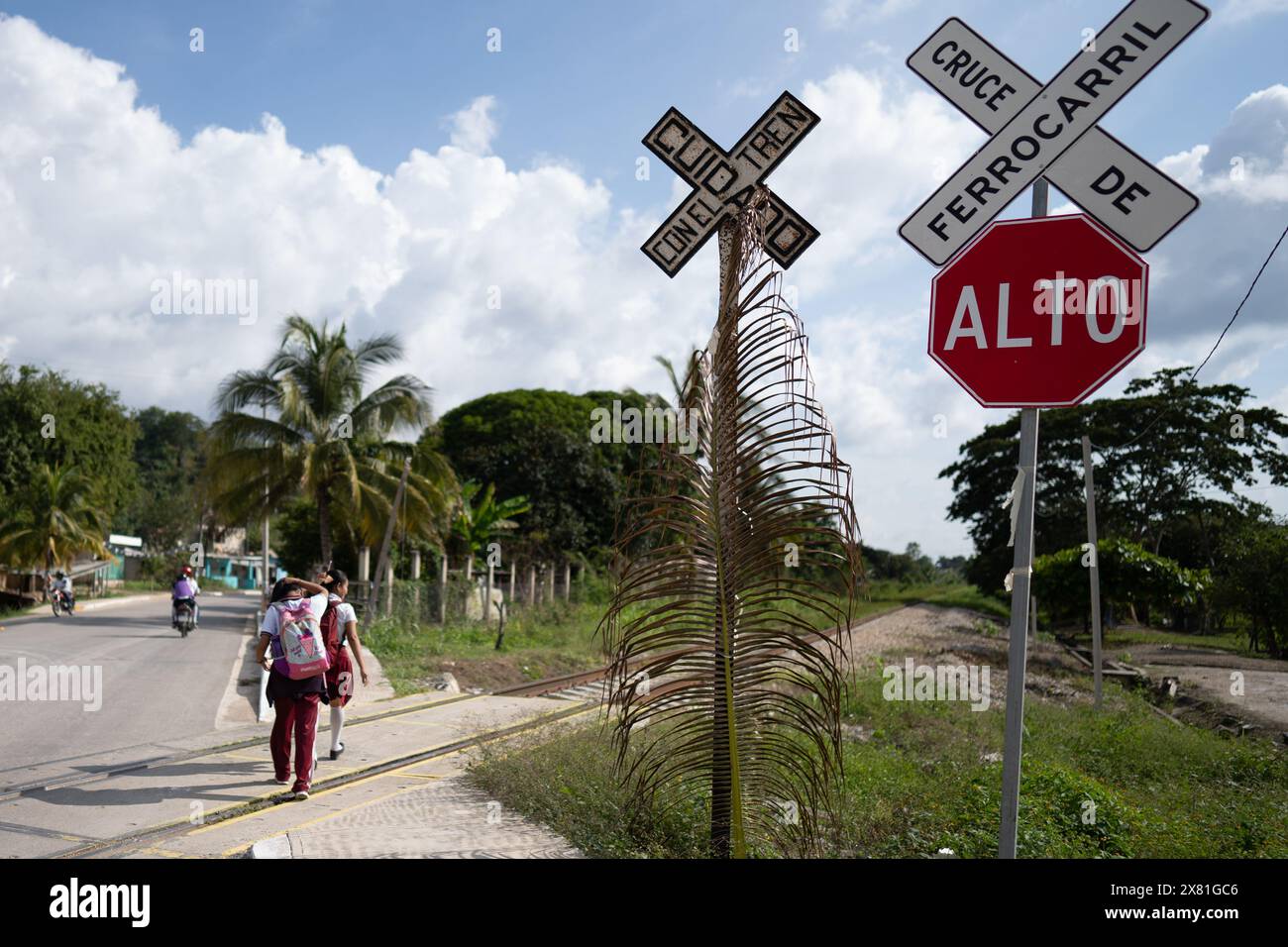 Campeche, Mexico, 13 December 2019, a sign warns pedestrians and road ...