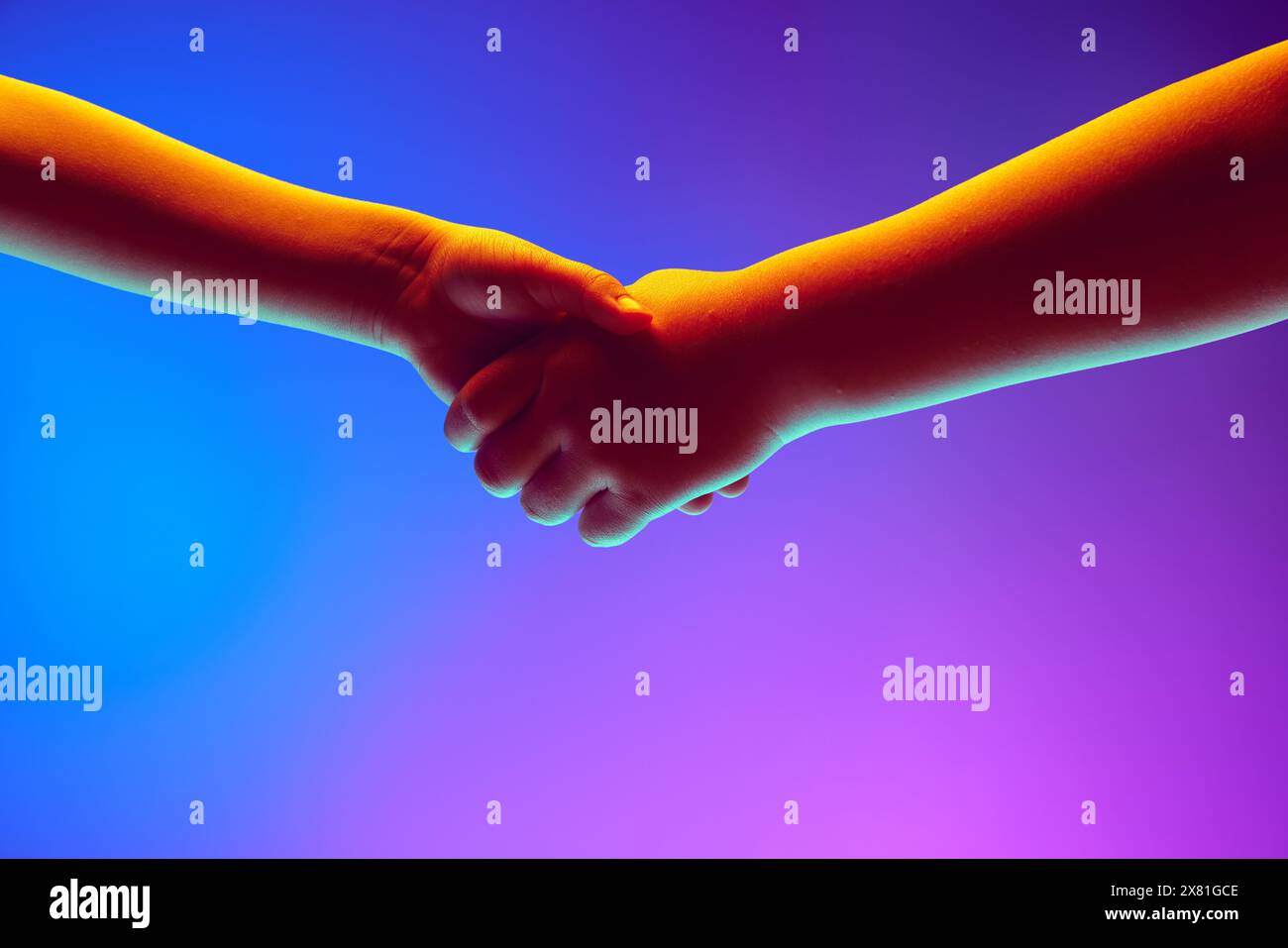 Children hands gesturing, kids shaking hands against gradient blue ...