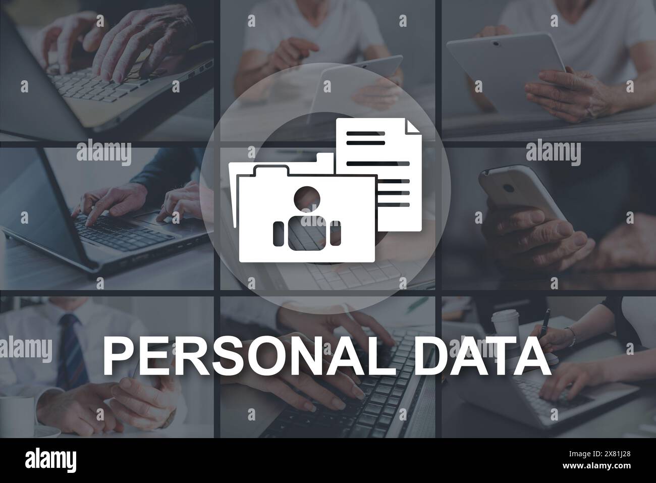 Personal data concept illustrated by pictures on background Stock Photo ...