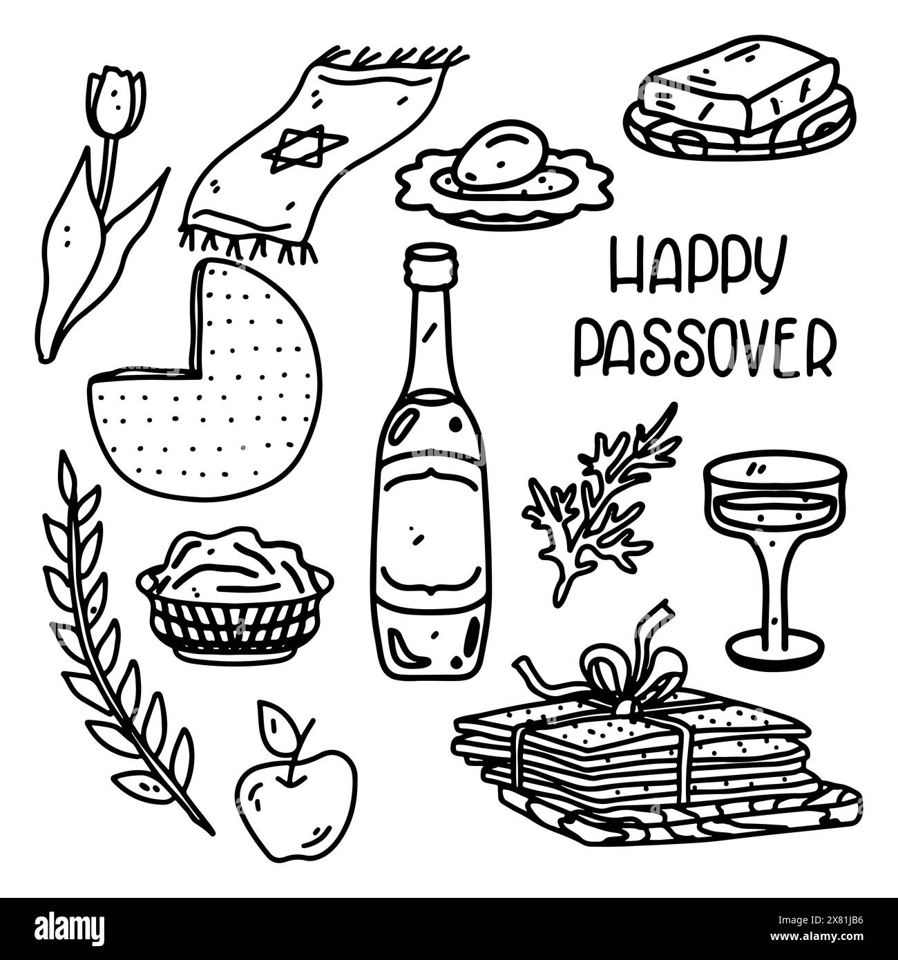 Great Holiday - Happy Passover elements in hand drawn doodle style ...