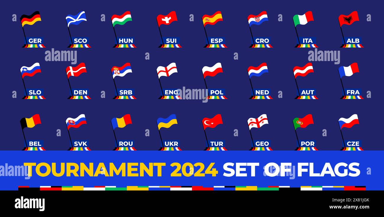 Football 2024 flag set. Collection All countries participating in the ...