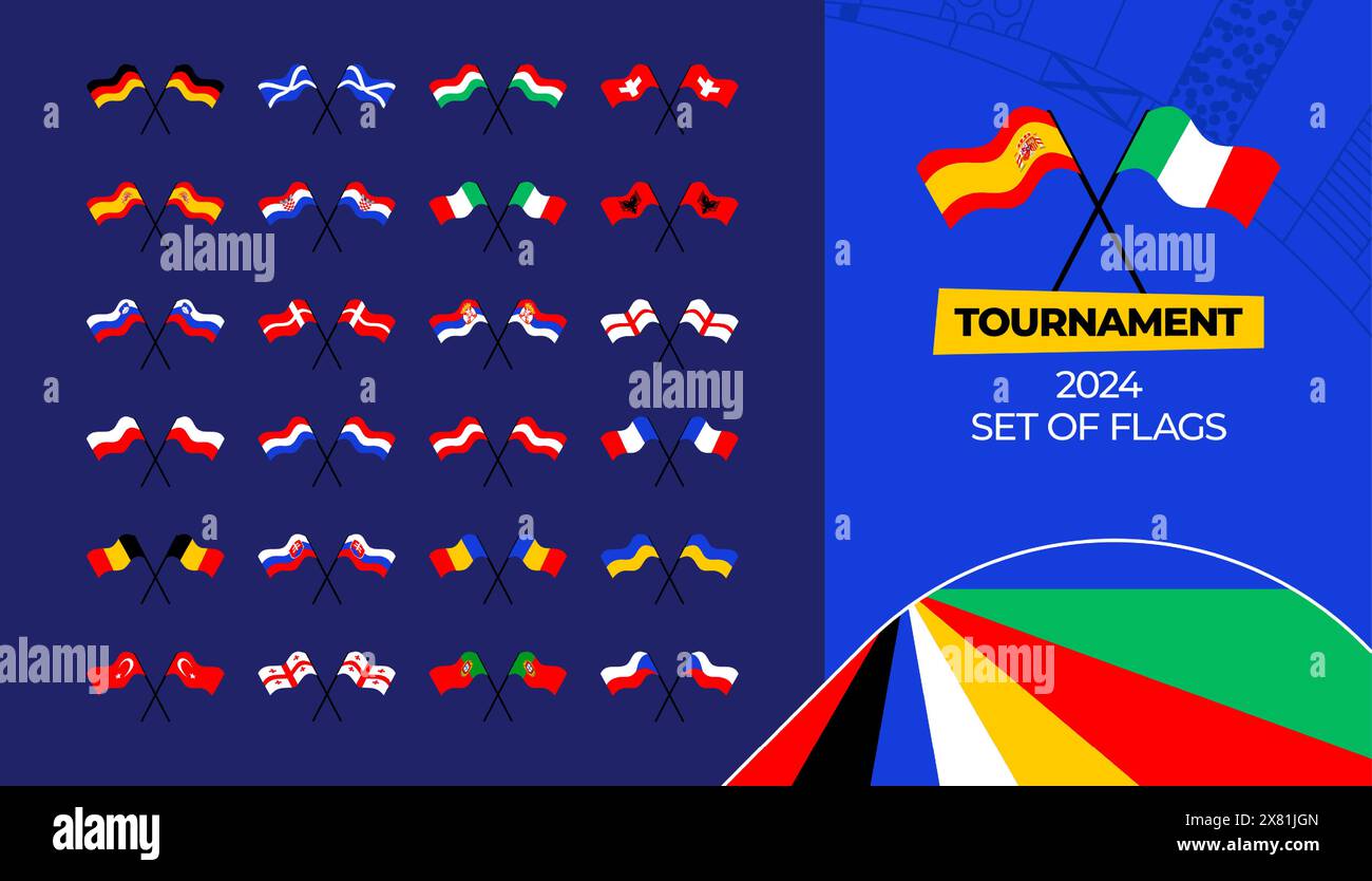 Football 2024 flag set. Collection All countries participating in the ...