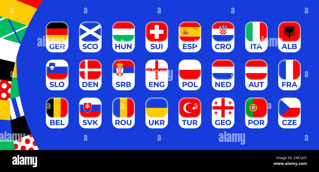 Football 2024 flag set. Collection All countries participating in the ...