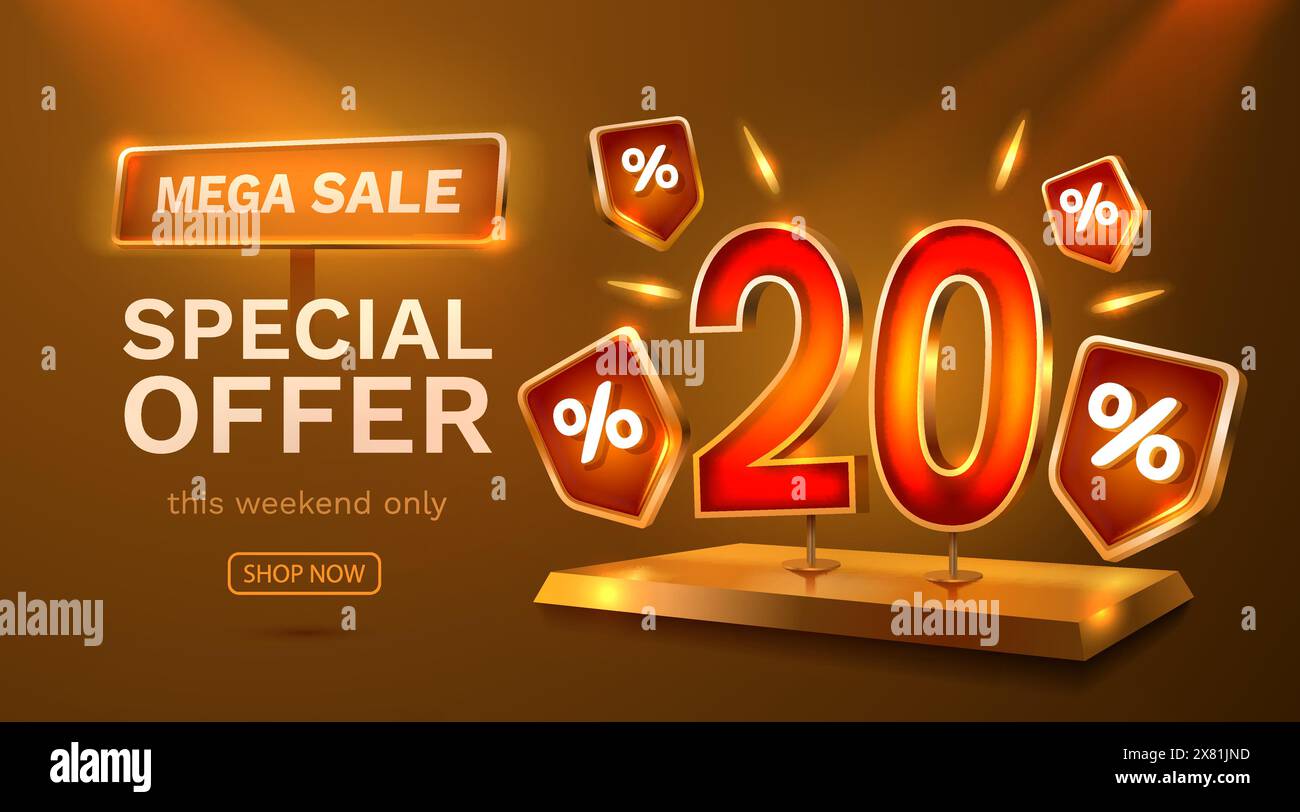 Save offer, 20 off sale banner. Sign board promotion. Vector Stock ...