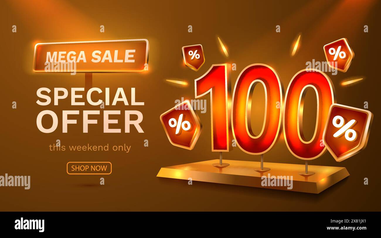 Save offer, 100 off sale banner. Sign board promotion. Vector Stock ...