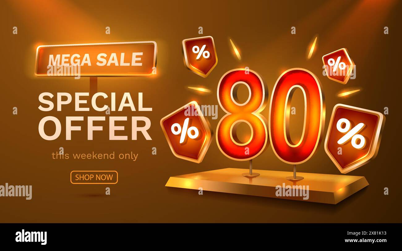 Save offer, 80 off sale banner. Sign board promotion. Vector Stock ...