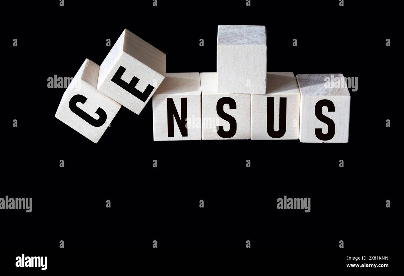 Word CENSUS on wooden blocks concept and black background, business ...
