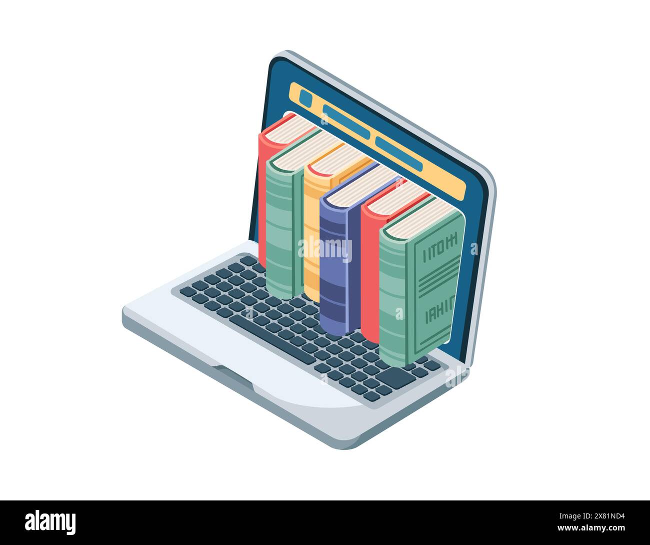 Online learning concept with laptop and stack of hardcover books on ...