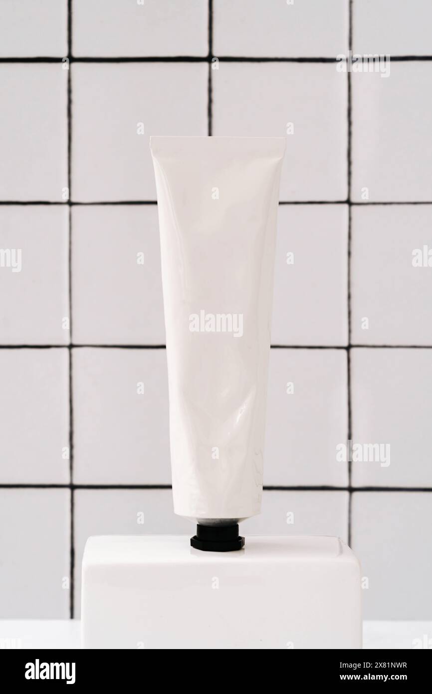 White metal cream tube mockup for care products in bathroom, spa, cream ...