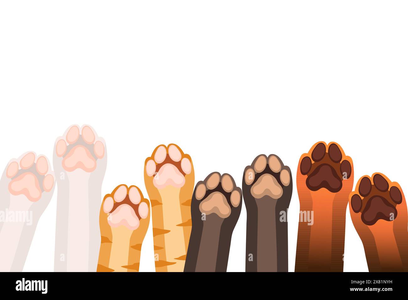 Animal paws in a row dog rabbit and cat vector illustration isolated on ...