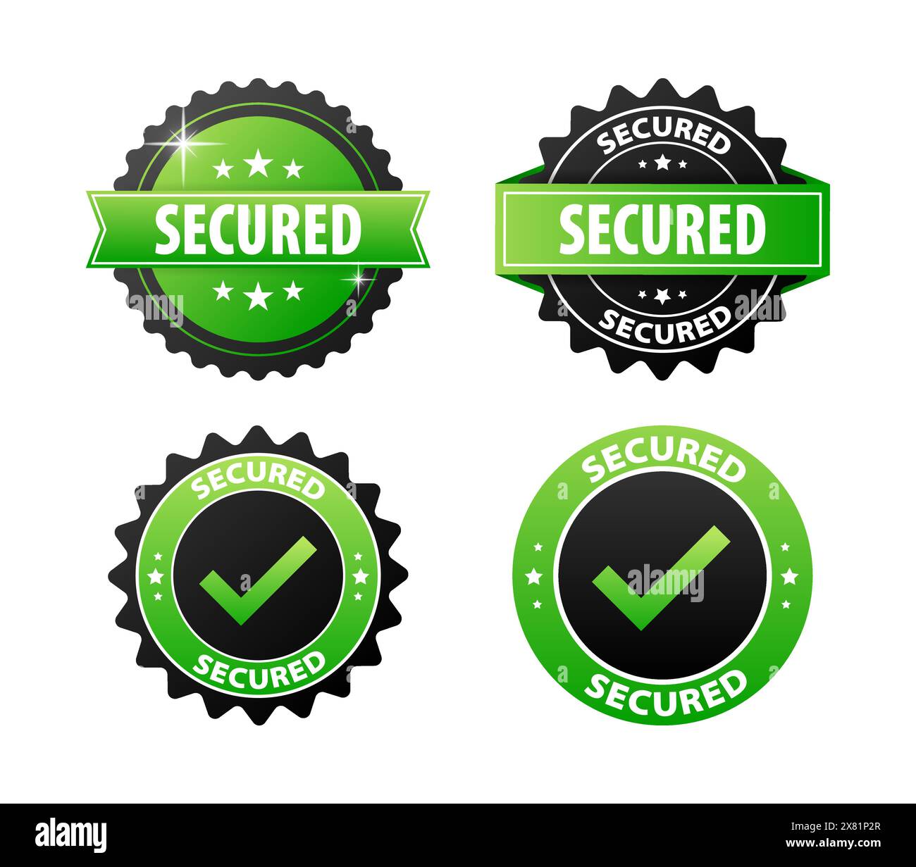 Secured stickers, green and black label on white background Stock ...