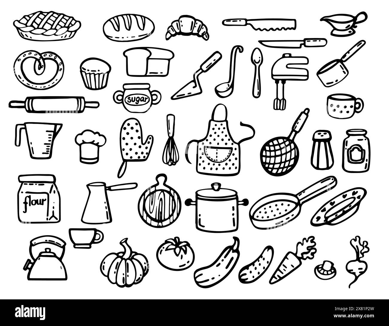 Set of kitchenware icon black and white vector illustration isolated on white background Stock ...