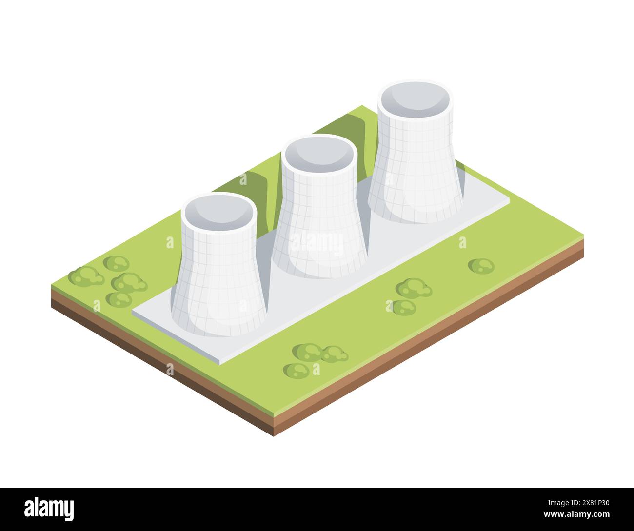 Nuclear power plant pipe standing on green square of ground atomic ...