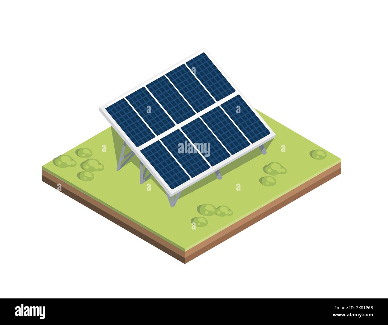 Solar panel standing on green square of ground renewable electric ...