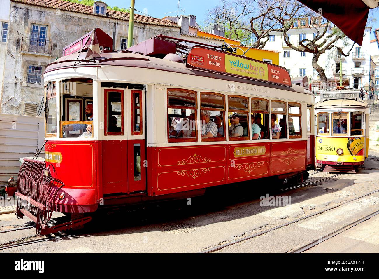 As a result of heavy motor traffic congestion in Lisbon, vintage trams ...