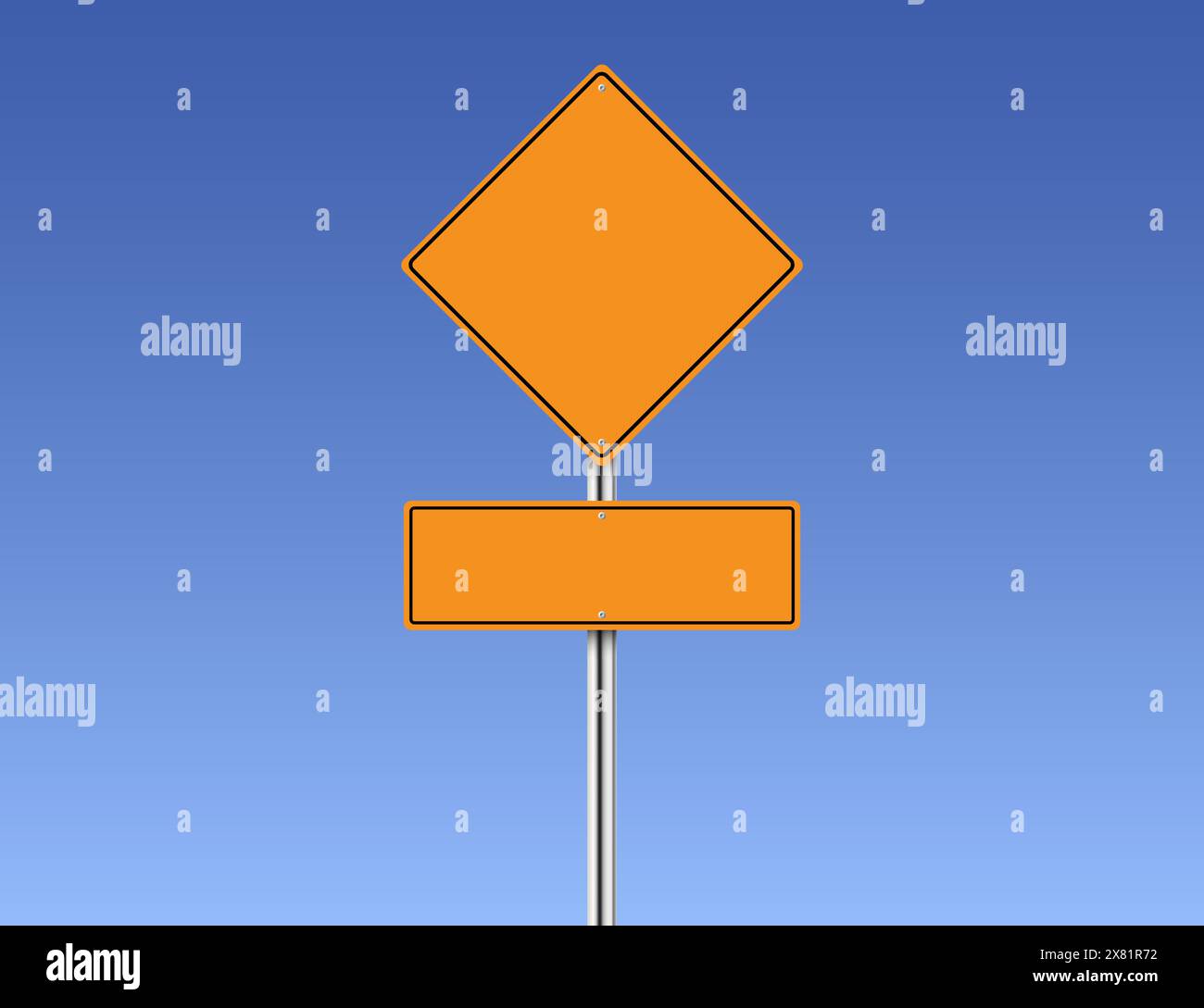 road sign mock up on a metal pole isolated on sky background. Vector ...