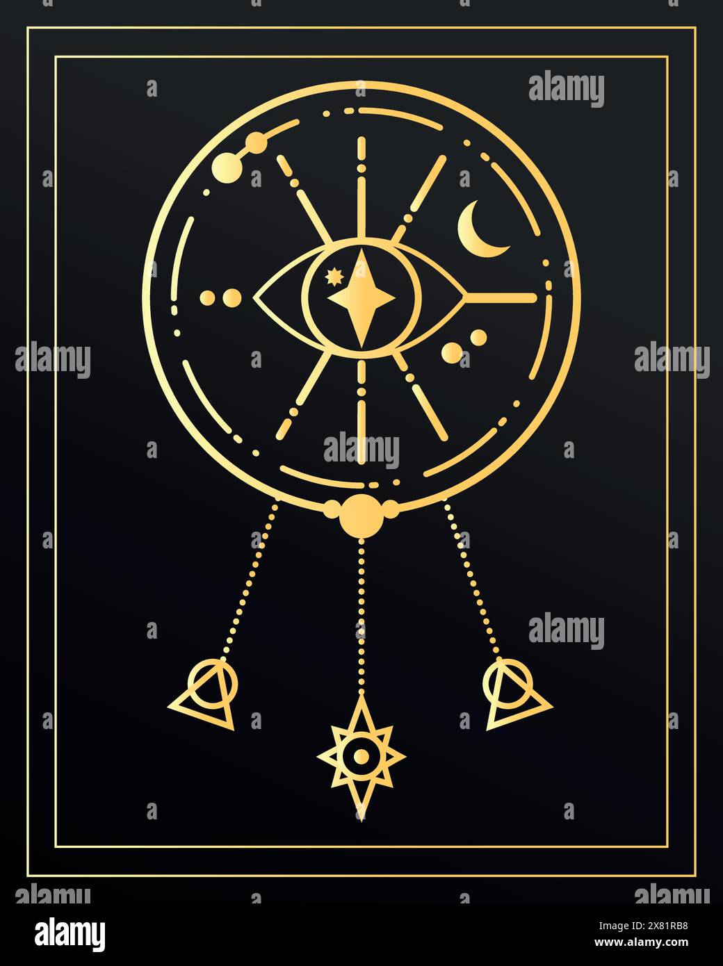 Golden dreamcatcher with a magical eye. Celestial emblem. Mystery ...