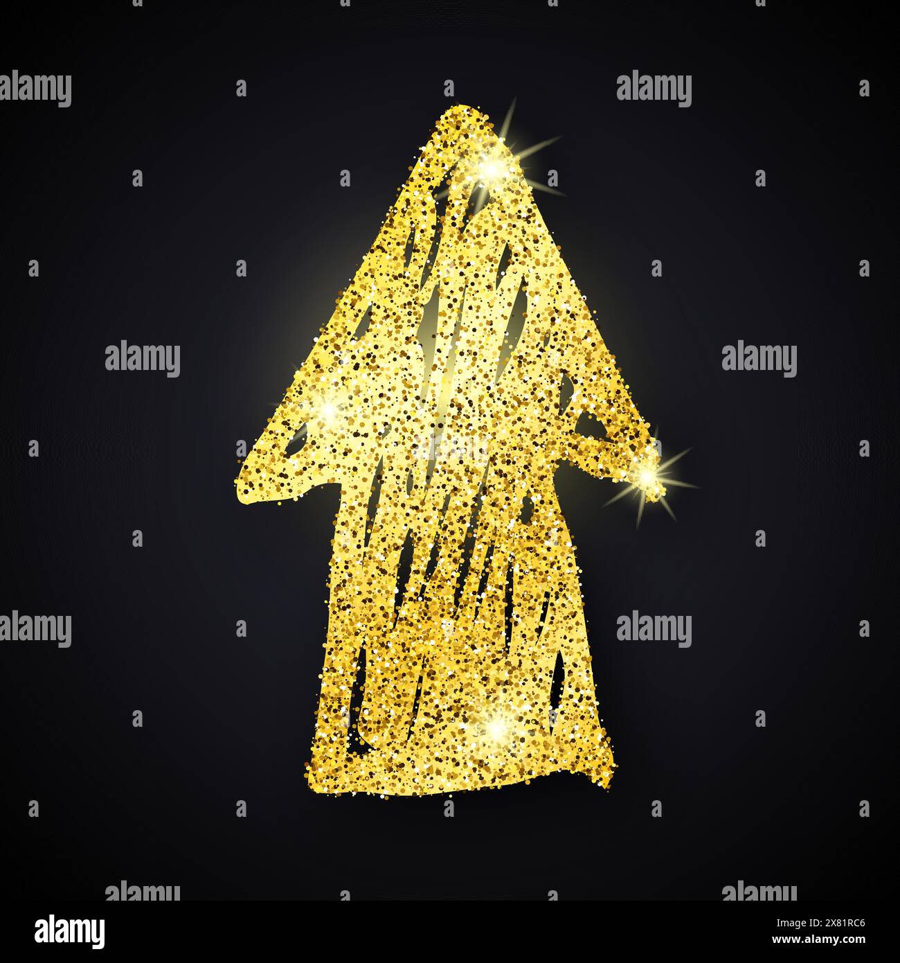 Gold glitter hand drawn arrow. Doodle arrow with gold glitter effect on dark background. Vector ...