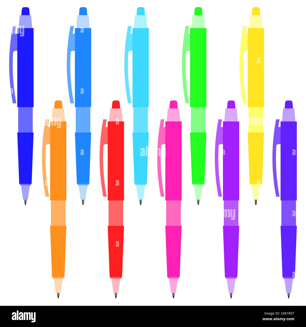 Set of multi-colored pens on a white background. Vector illustration ...