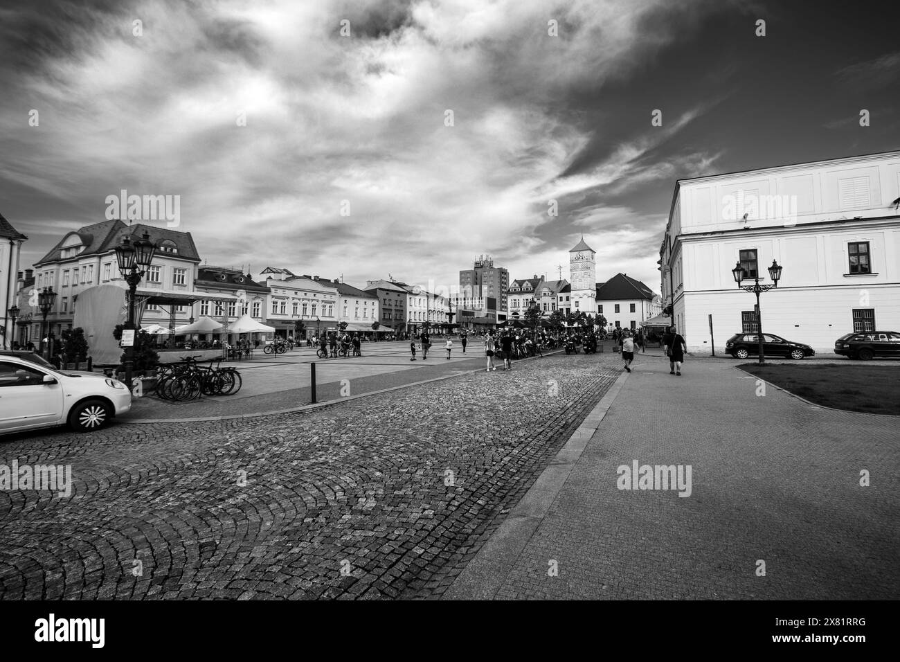 Masaryk Square in Karvina, Karviná town center, black and white photo ...