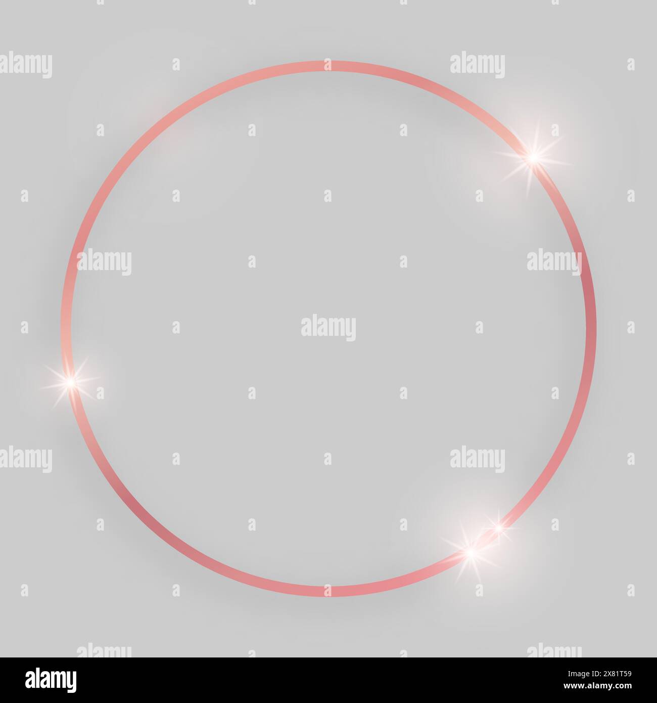 Shiny frame with glowing effects. Rose gold round frame with shadow on ...