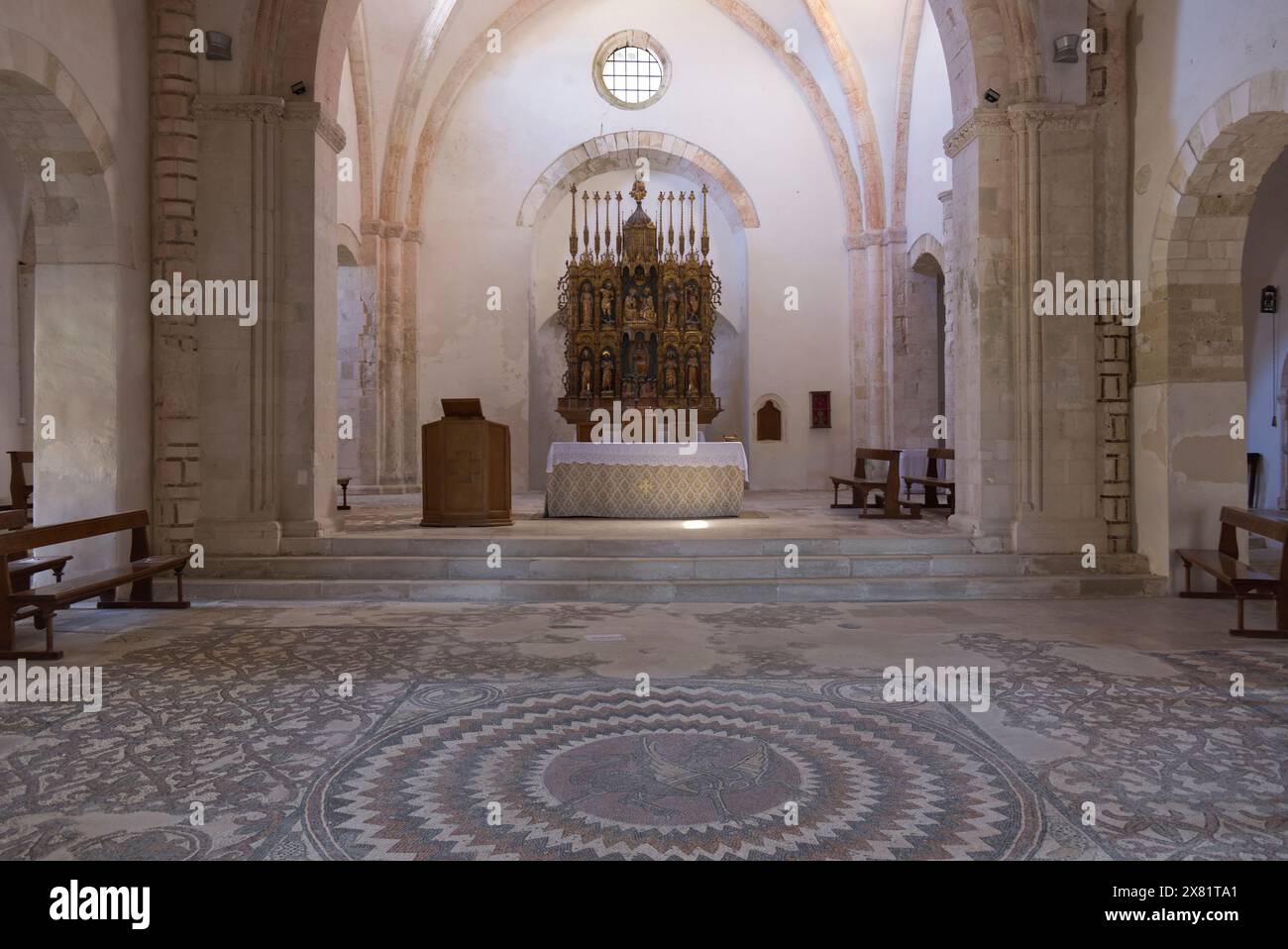 Inside Santa Maria a Mare abbey in San Nicola island. A mosaic floor of ...