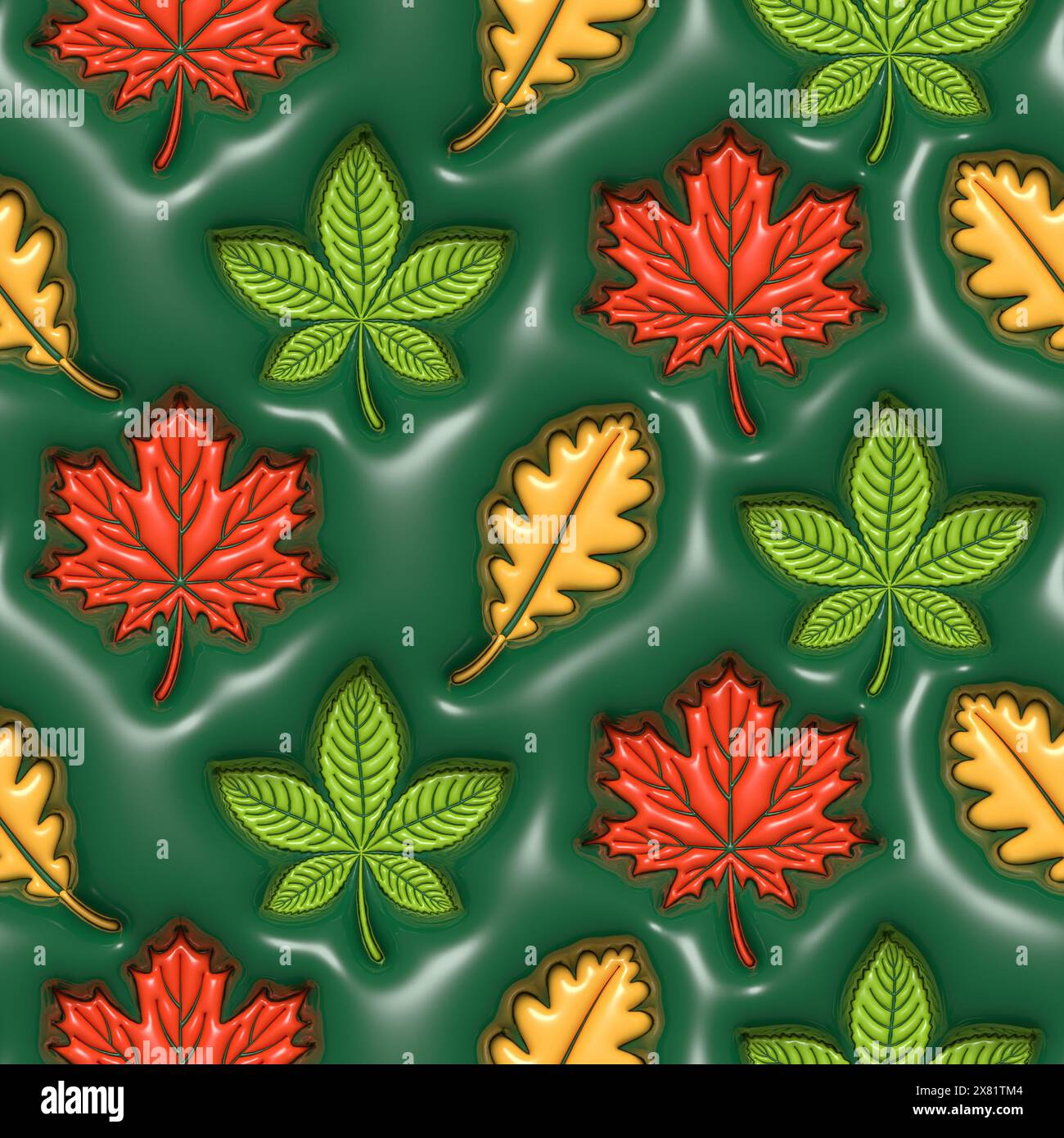 Autumn Leaves 3D inflated bubble pattern. Puffy seamless tileable ...