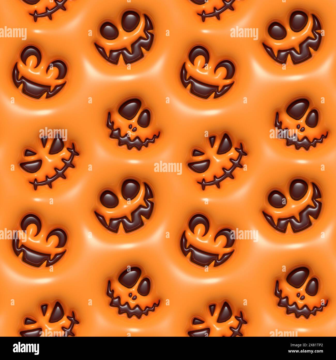Halloween Pumpkin Emoji 3D inflated bubble pattern. Puffy seamless ...