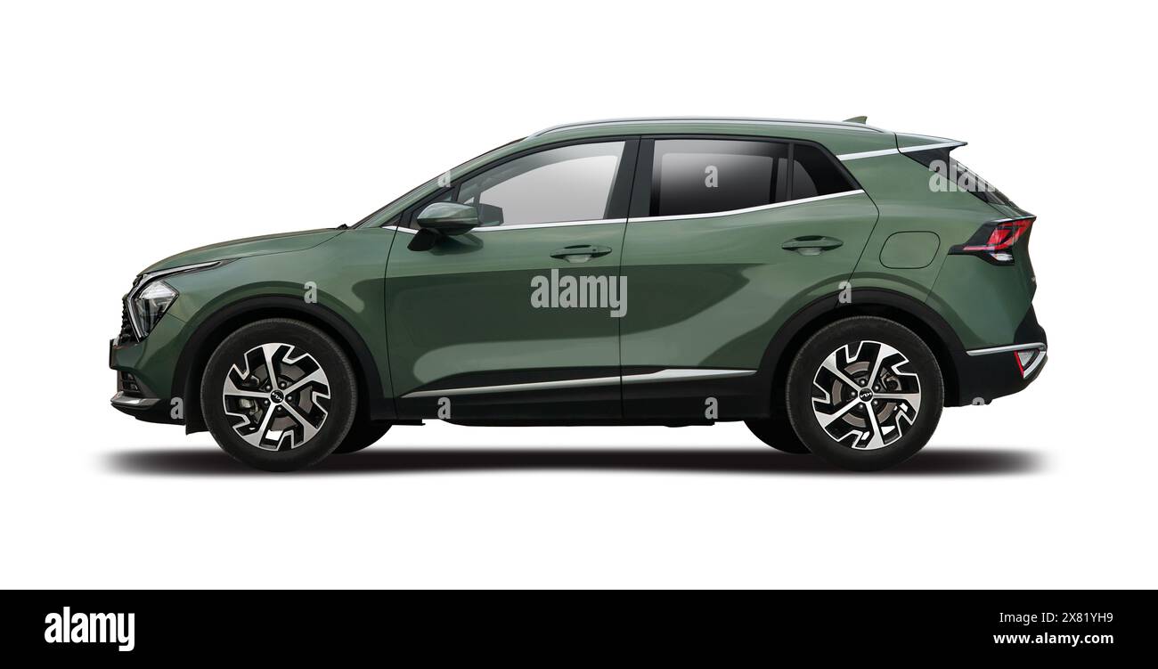 Kia Sportage SUV car side view isolated on white background Stock Photo ...