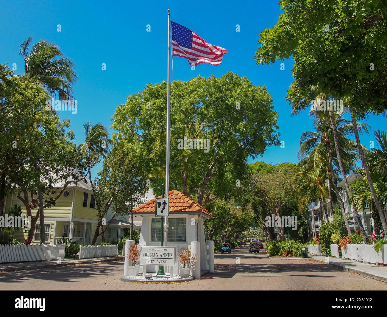 Guard booth at entrance to the Truman Annex in Key West, Florida, USA ...