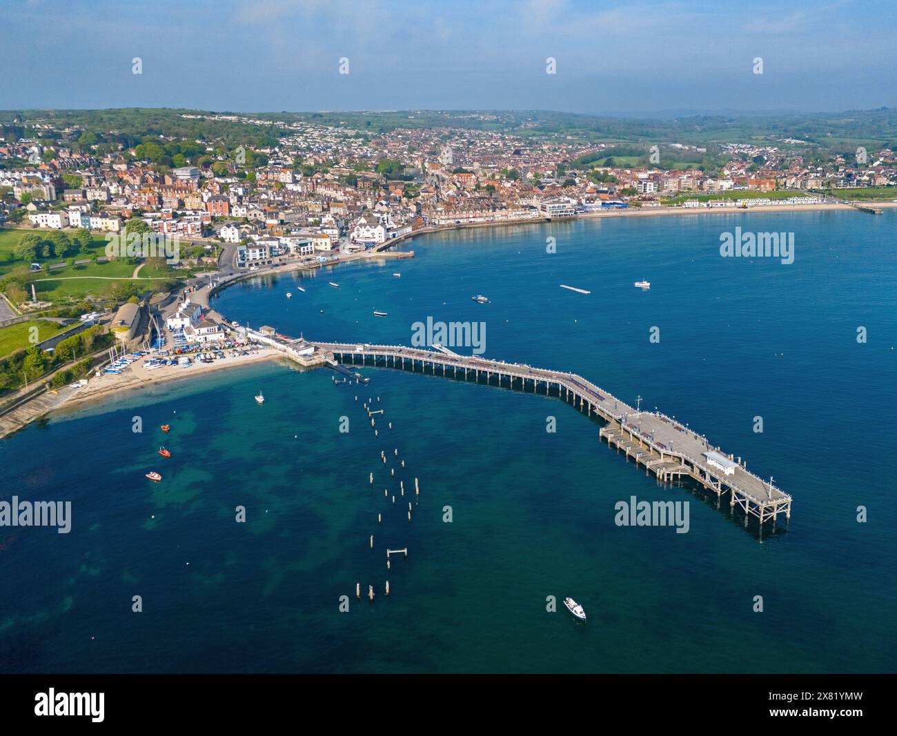 Swanage, Dorset. United Kingdom. Spring time Aerial image of one of Southern Englands finest ...