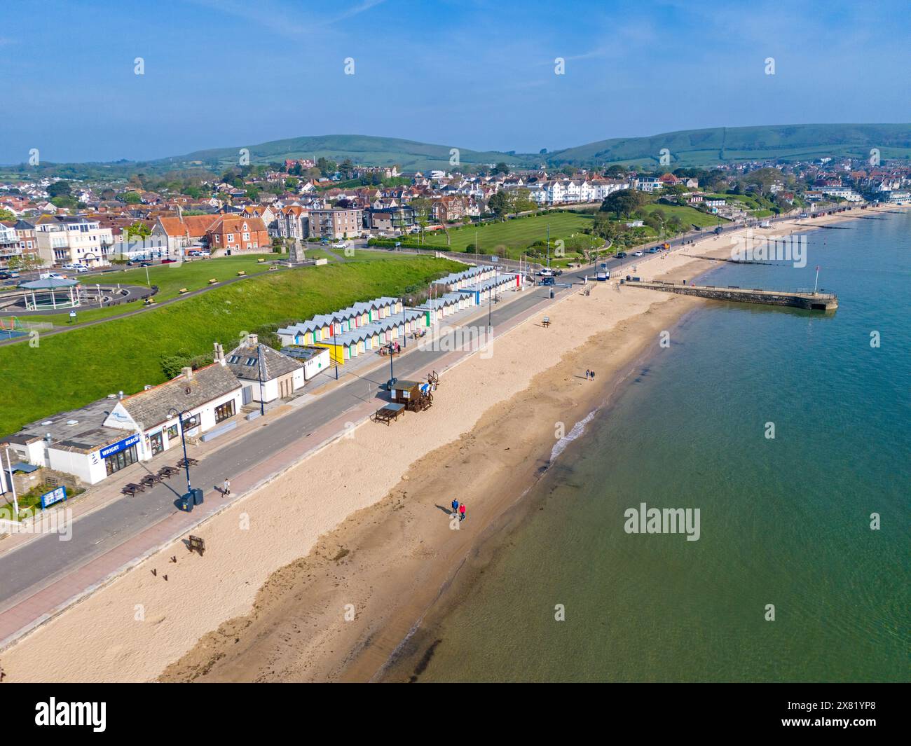 Swanage, Dorset. United Kingdom. Spring time Aerial image of one of Southern Englands finest ...