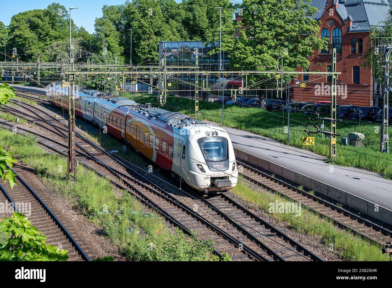 Commuter train departing Norrköping Central Station in southern ...