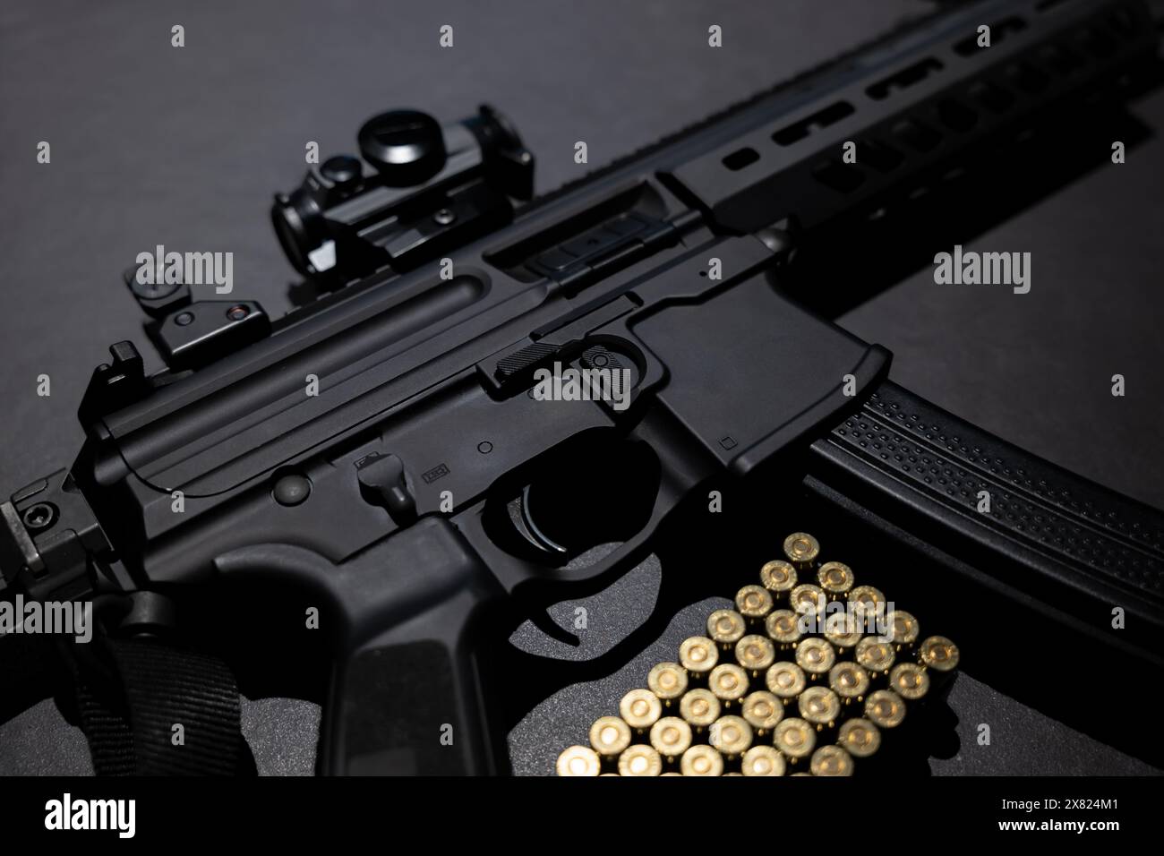 Modern Elegant Assault Rifle and Bullet on Grey Background in ...