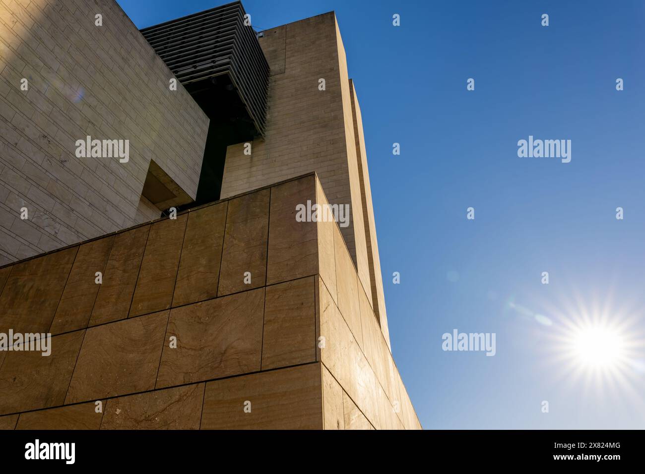 Modern Design Building Against Blue Clear Sky and Sunbeam in Campione d ...