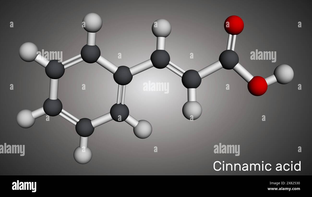 Cinnamic acid molecule. Molecular model. 3D rendering. Illustration Stock Photo - Alamy