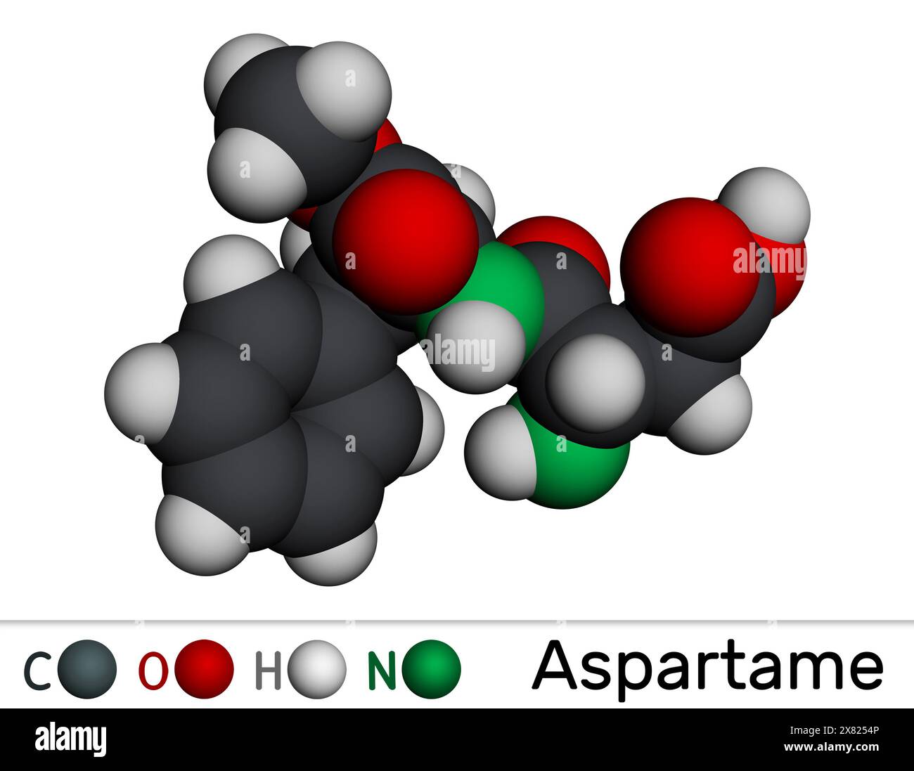 Aspartame, APM, molecule. Sugar substitute and E951. Molecular model ...