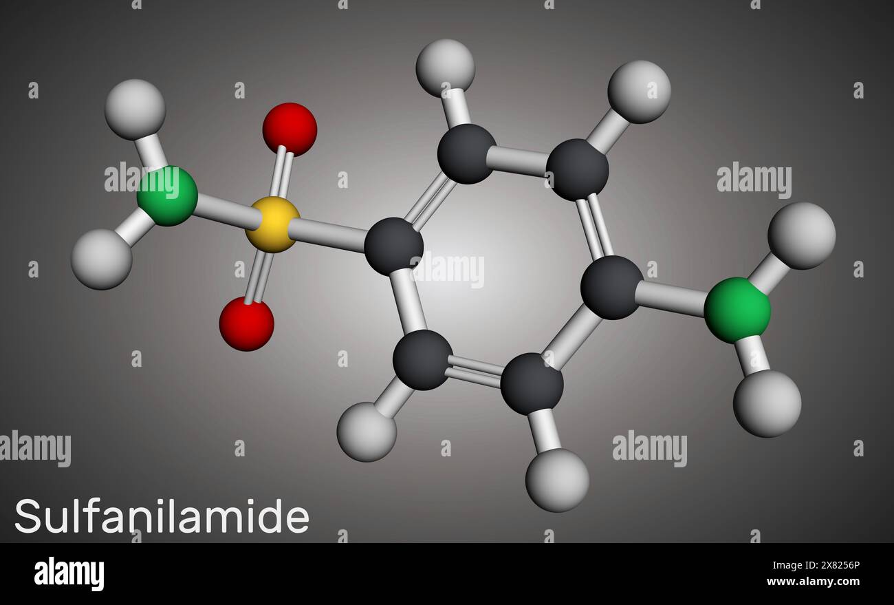 Sulfanilamide, sulphanilamide molecule. It is antibacterial drug ...