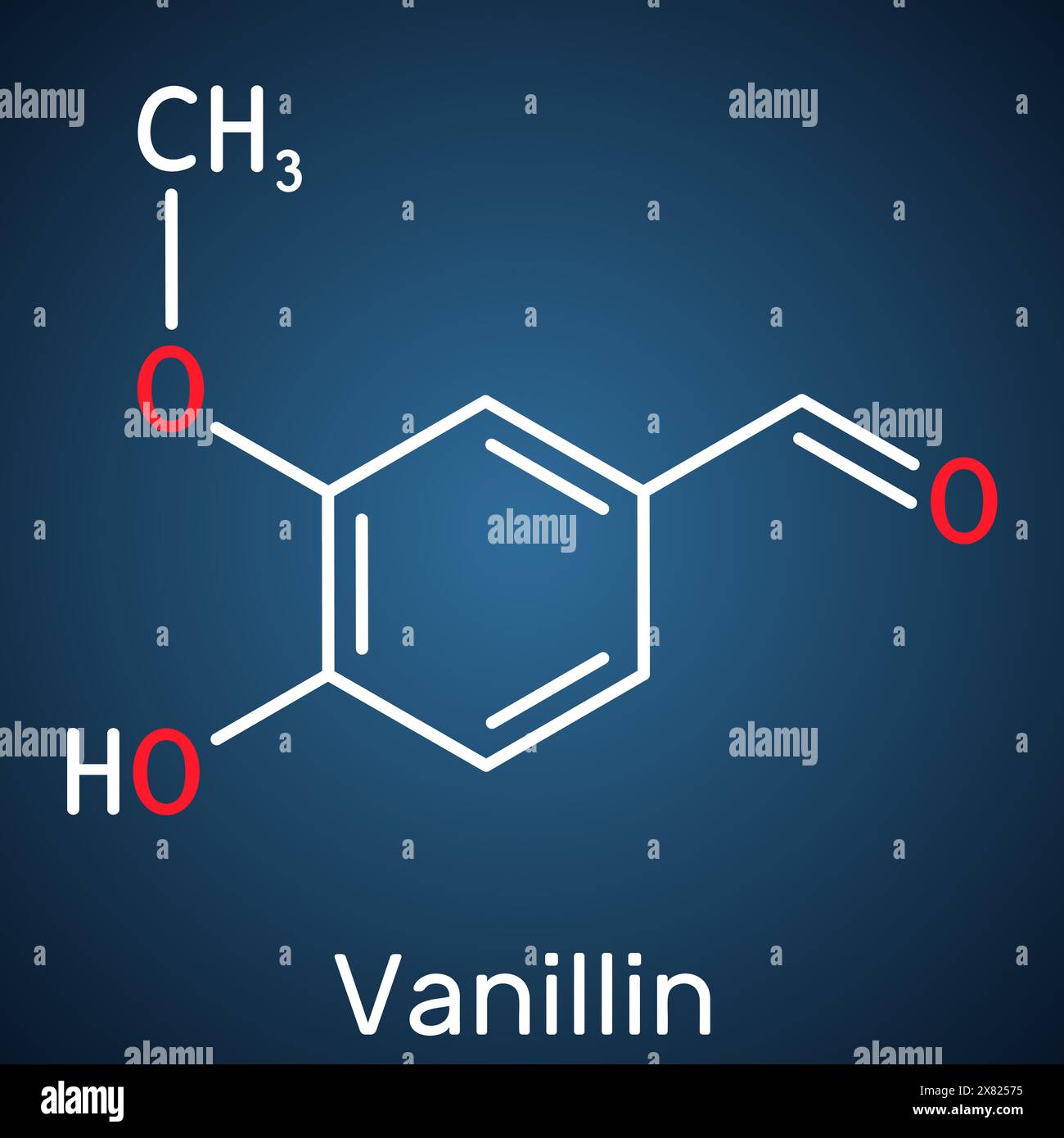 Vanillin molecule. It is flavor compound. Skeletal chemical formula on ...