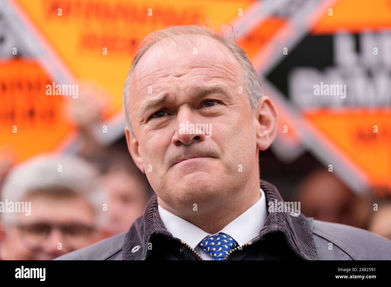 Liberal Democrat leader Sir Ed Davey speaks to the media at the London ...