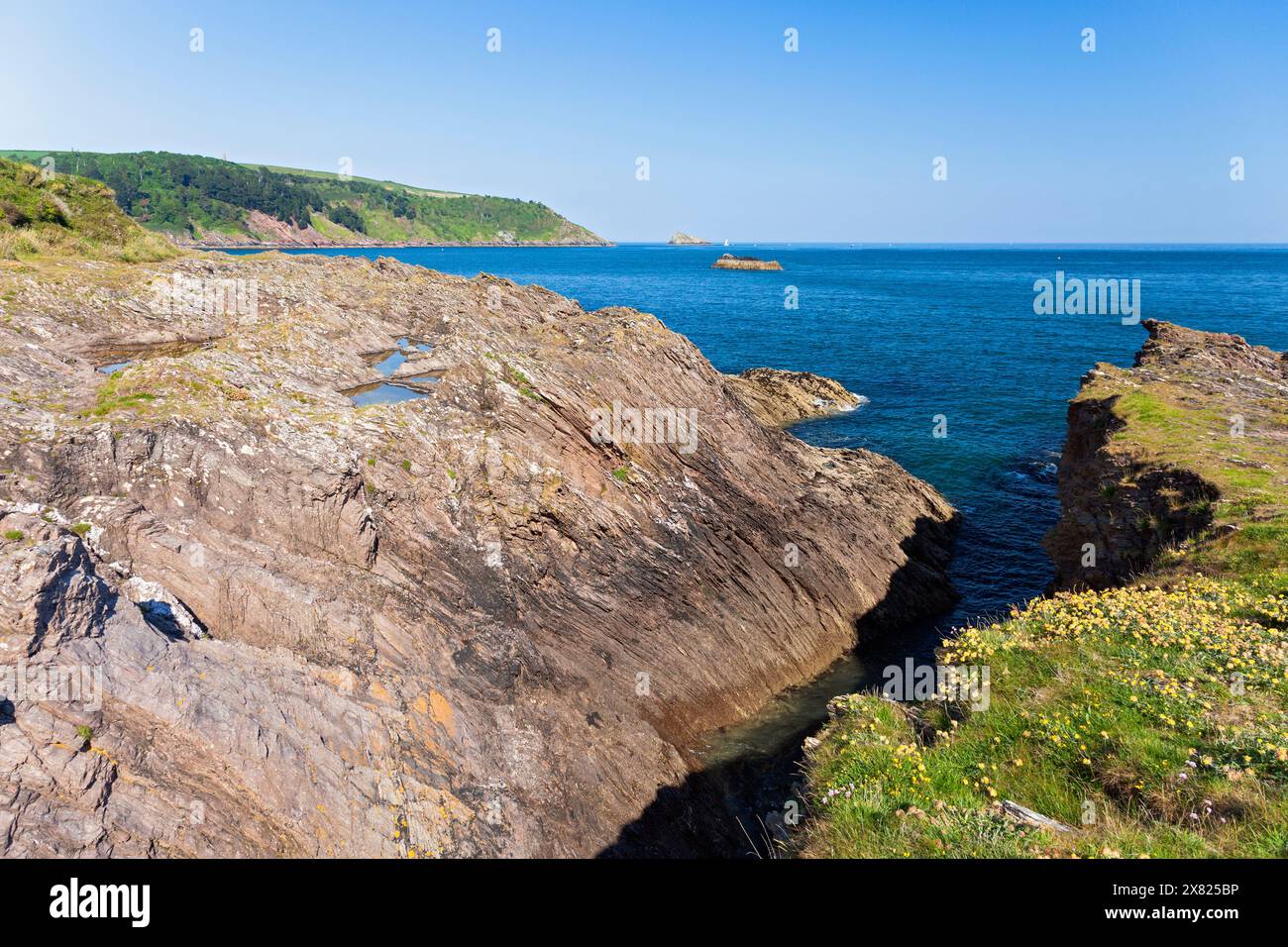 England, Devon, Dartmouth, The South West Coast Path passing Blackstone ...