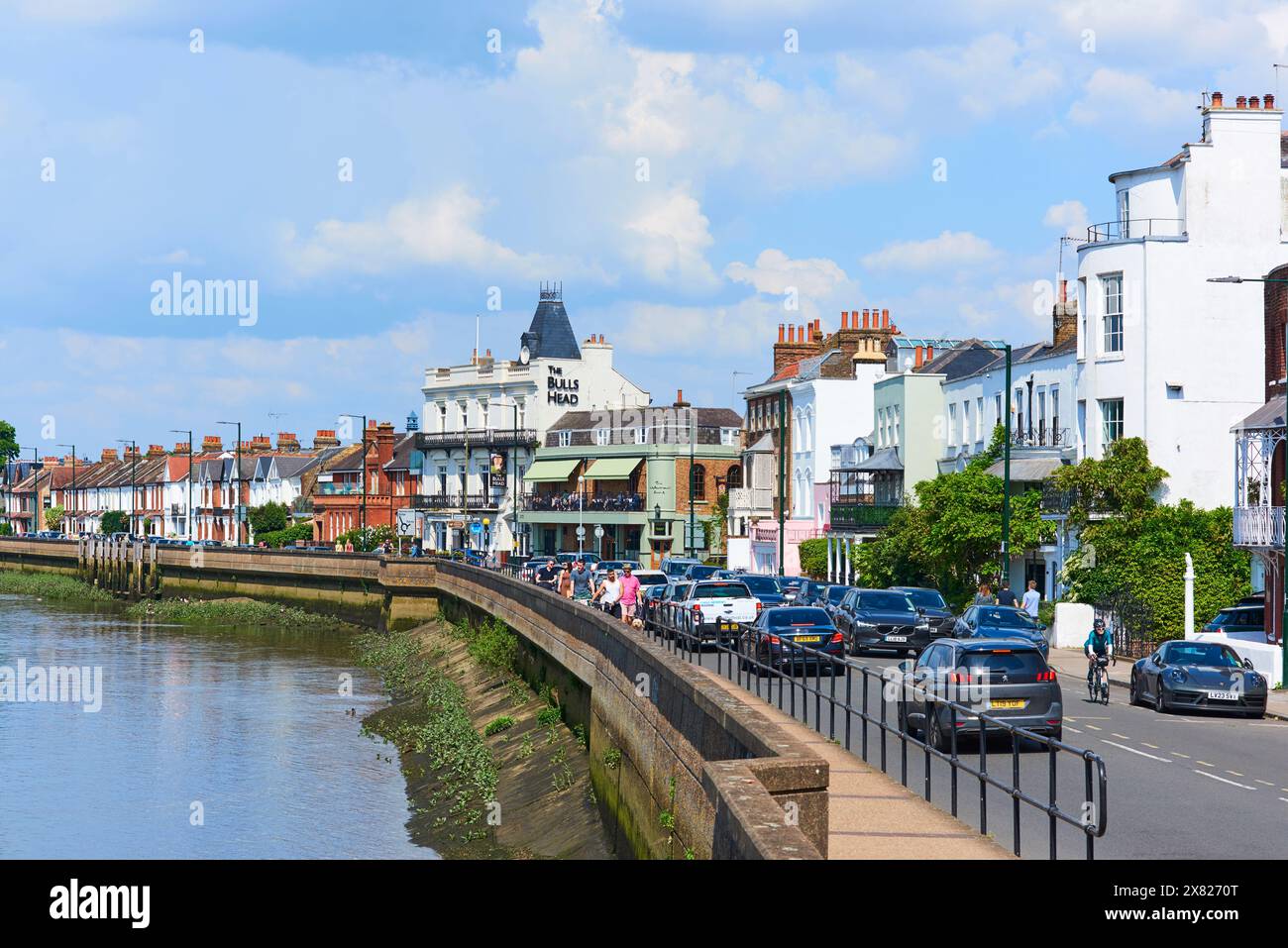 Historic houses along the riverfront on The Terrace, Barnes, London UK ...