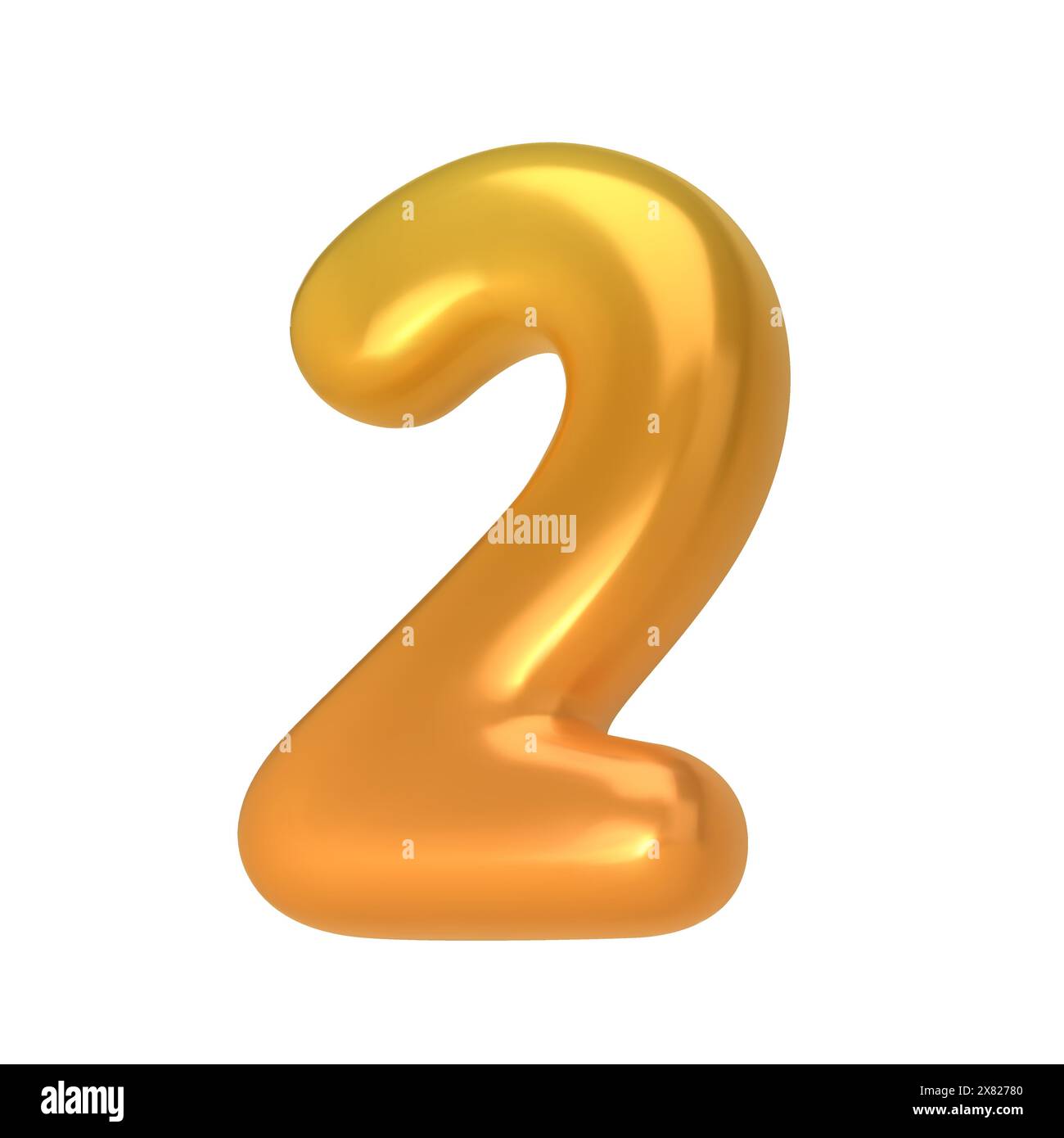 Number 2. Foil and latex balloon number two in 3d style. Realistic design elements isolated on ...
