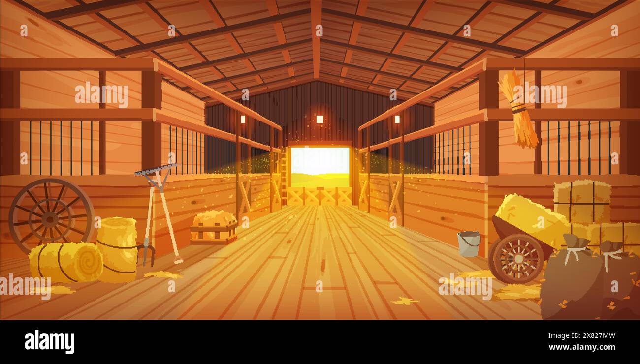 Wooden farm barn on ranch, countryside house with wood sheds for cows ...