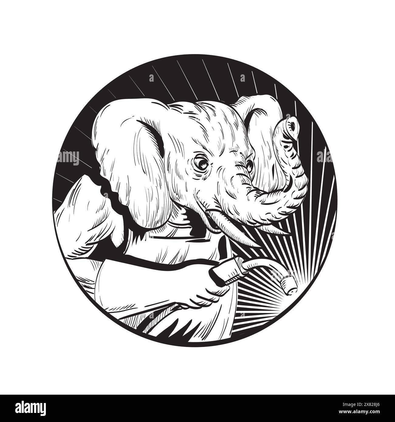 Line drawing sketch style illustration of a elephant welder with ...