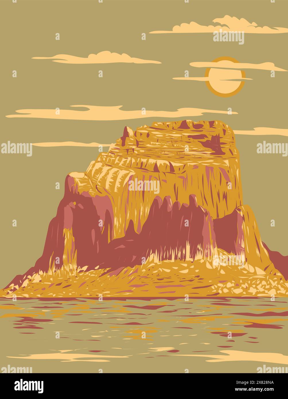 WPA poster art of Gregory Butte on Lake Powell area located in Glen ...